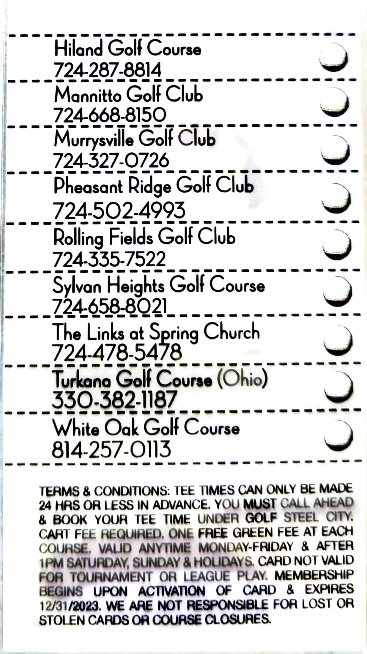 2023 Golf Steel City Card | Pheasant Ridge Golf Club